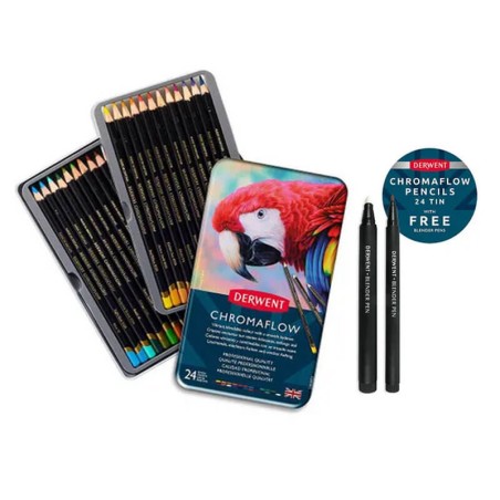 Set 24 creioane Chromaflow si blender Derwent - PictorShop
